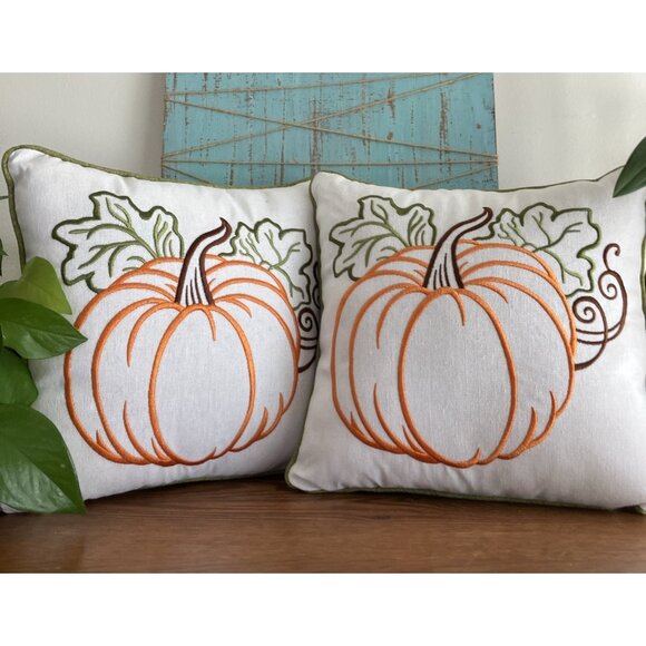 Bedding | Pumpkin Fall Embroidered Decorative Pillows Set Of 2 1 X 10 ...